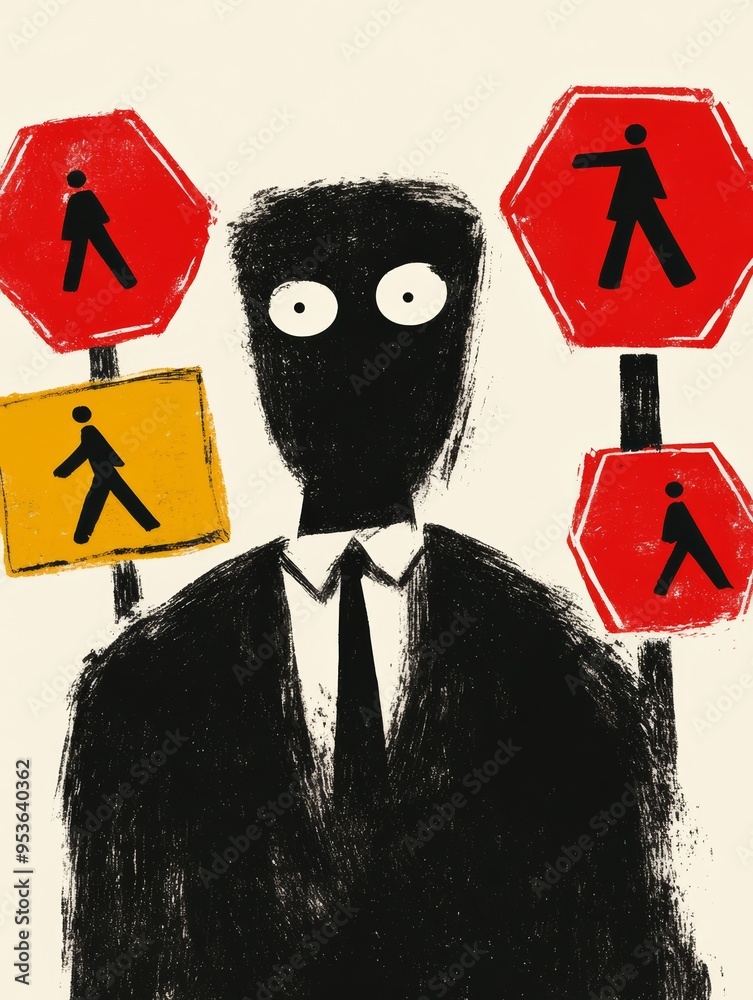 Illustration busy city street multiple traffic signs stop signs yield ...