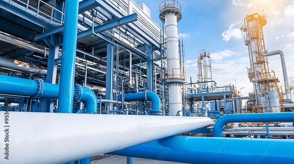 A blue and white pipe system with a blue pipe in the middle. The pipes ...