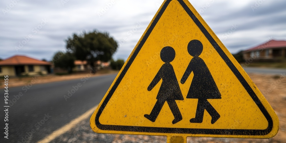 School zone sign children crossing bright clear warning sign suburban ...