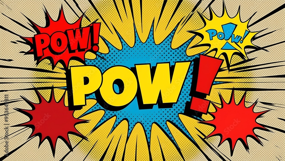 Yellow background with yellow POW! and blue and black explosion ...