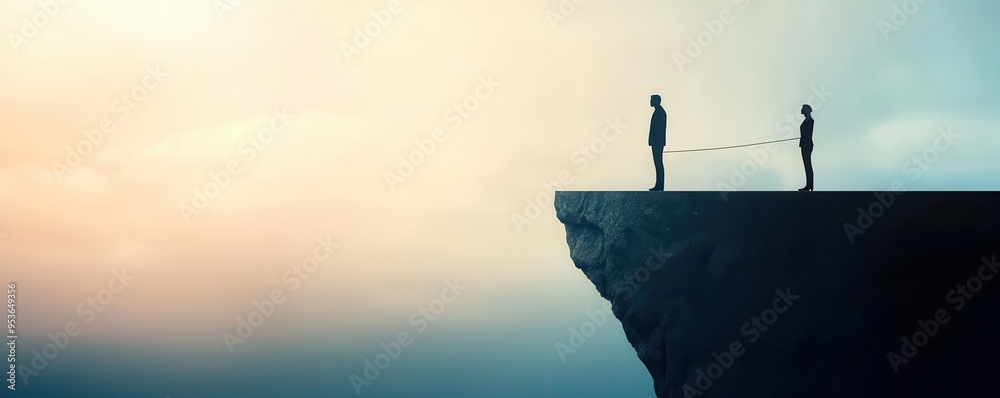 Manager walking a line between a safe path and a high-risk cliff edge ...