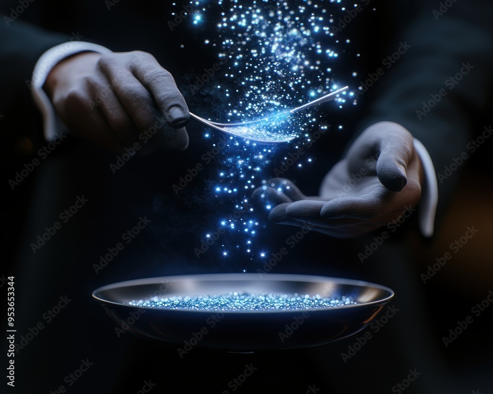 Magician Performing a Stunning Surprise Trick with a Hat and Wand ...