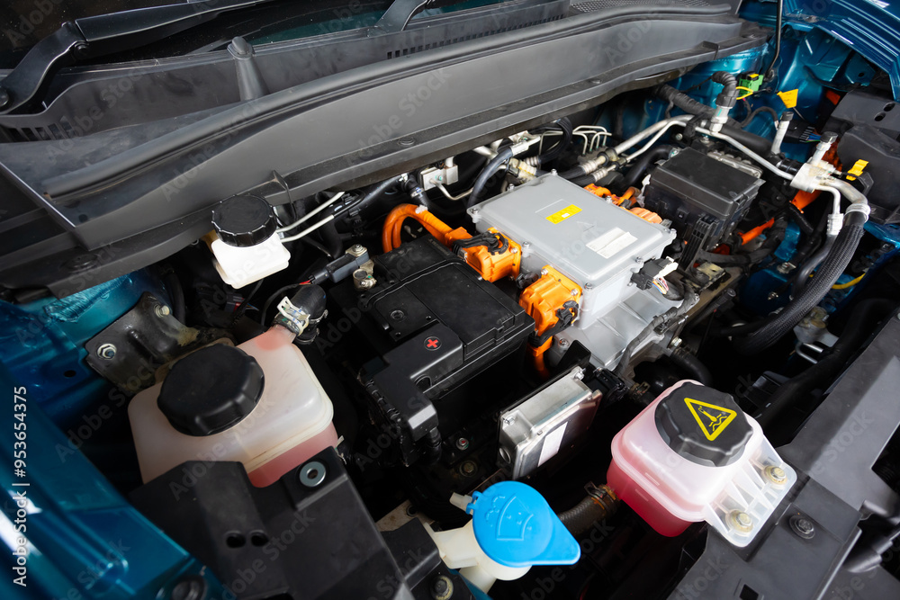 Foto de Electric car engine under hood. electric vehicle high power and ...