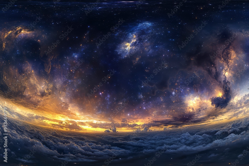 360 degree space background with nebula and stars, equirectangular ...