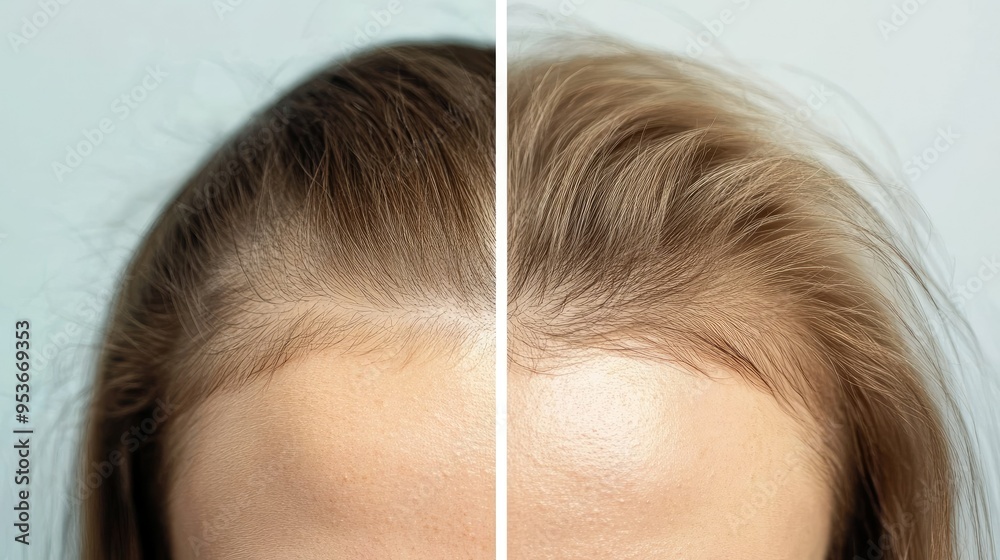 Side-by-side headshots of a woman showing noticeable receding hairline ...
