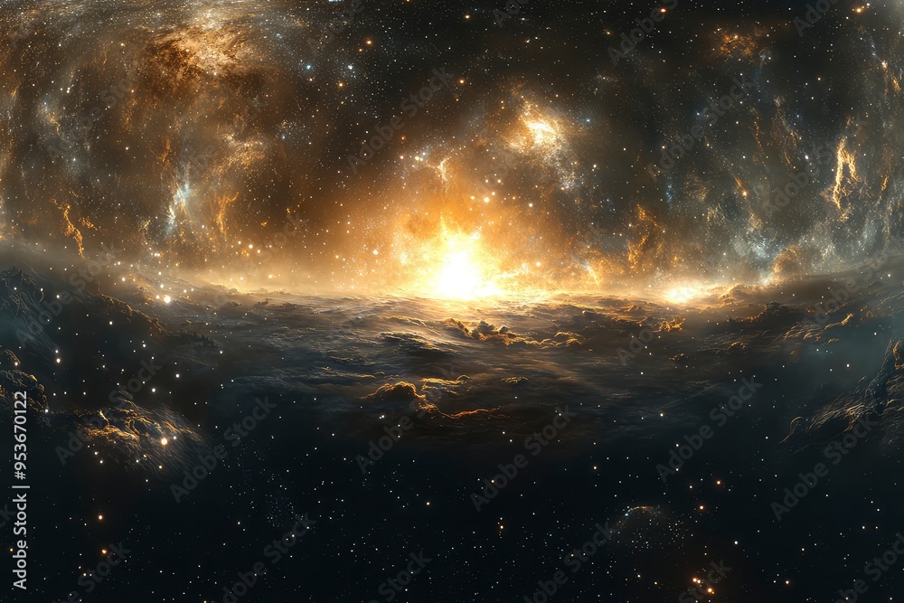 360 degree space background with nebula and stars, equirectangular ...