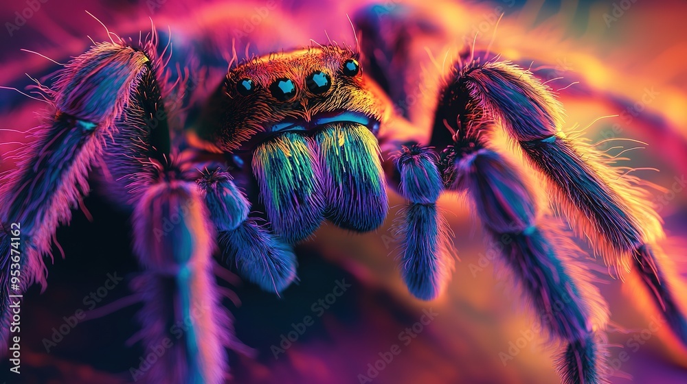 Bright Neon Tarantula Spider: A Close-Up Image Highlighting the Vivid ...