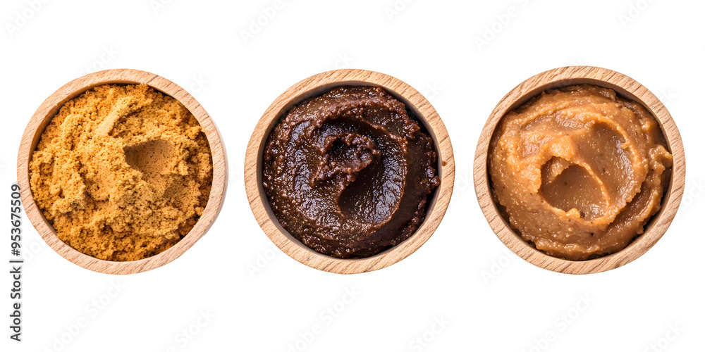 Japanese Miso Paste White Miso and Brown Miso in Wooden Bowls Stock ...