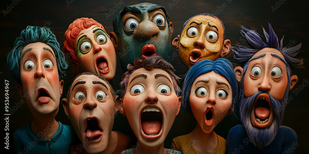 Animated Characters with Exaggerated Facial Expressions in Colorful ...