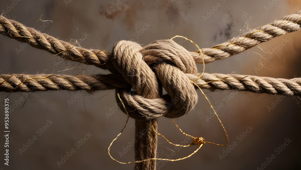 Mended Bonds: Frayed Rope Repaired with Golden Threads Symbolizing ...
