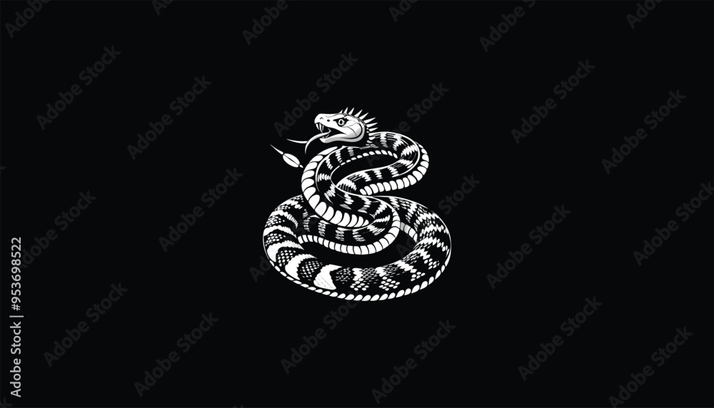 "Minimalist White Color Western Diamondback Rattlesnake Logo with White ...