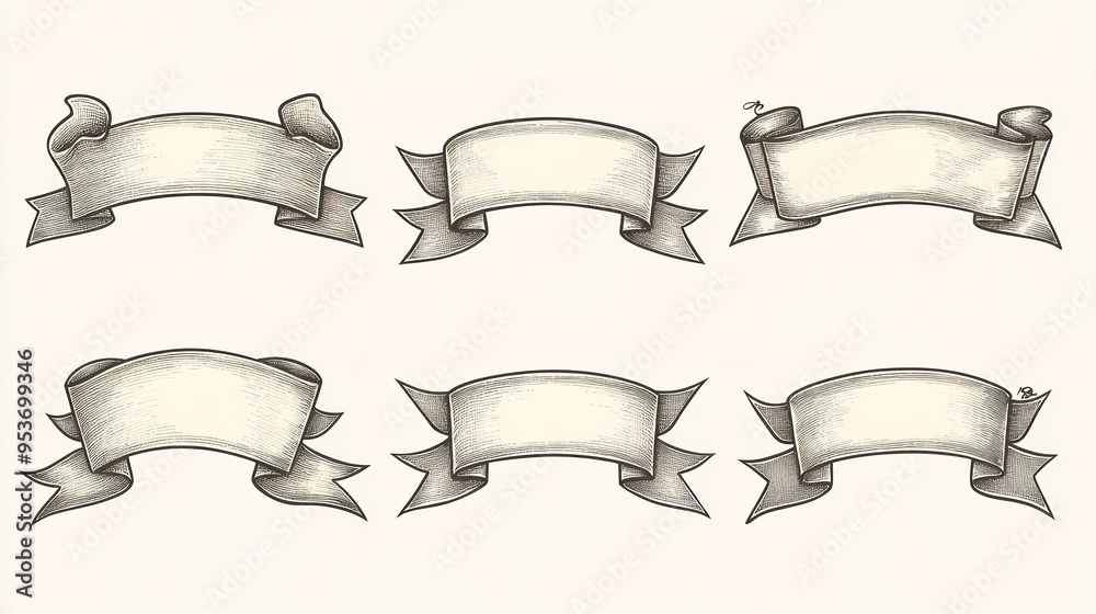 Engraved Ribbons: Vintage Tape Templates for Design Labels Featuring ...
