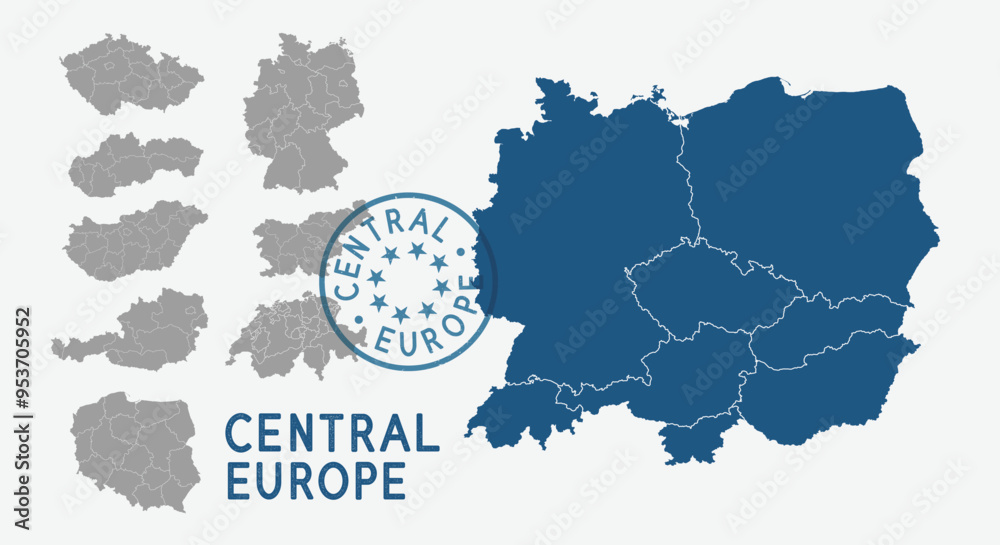 Central Europe map. Germany, Poland, Switzerland, Czech Republic ...