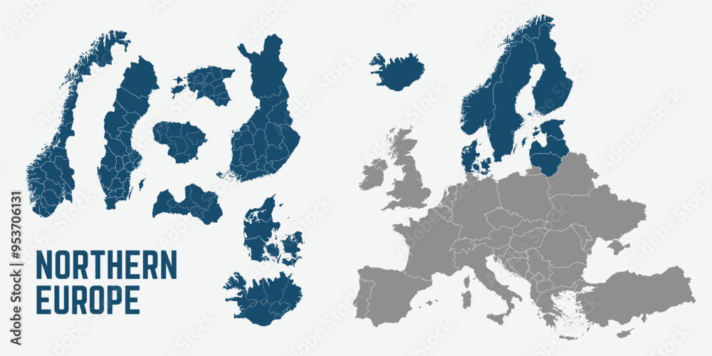 North Europe map. Sweden, Norway, Finland, Estonia, Iceland, Baltics ...