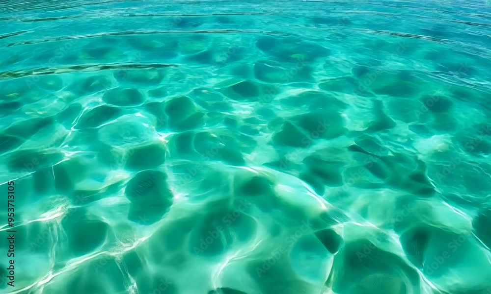 Crystal clear aqua waters with sunlight dancing across the gentle waves ...