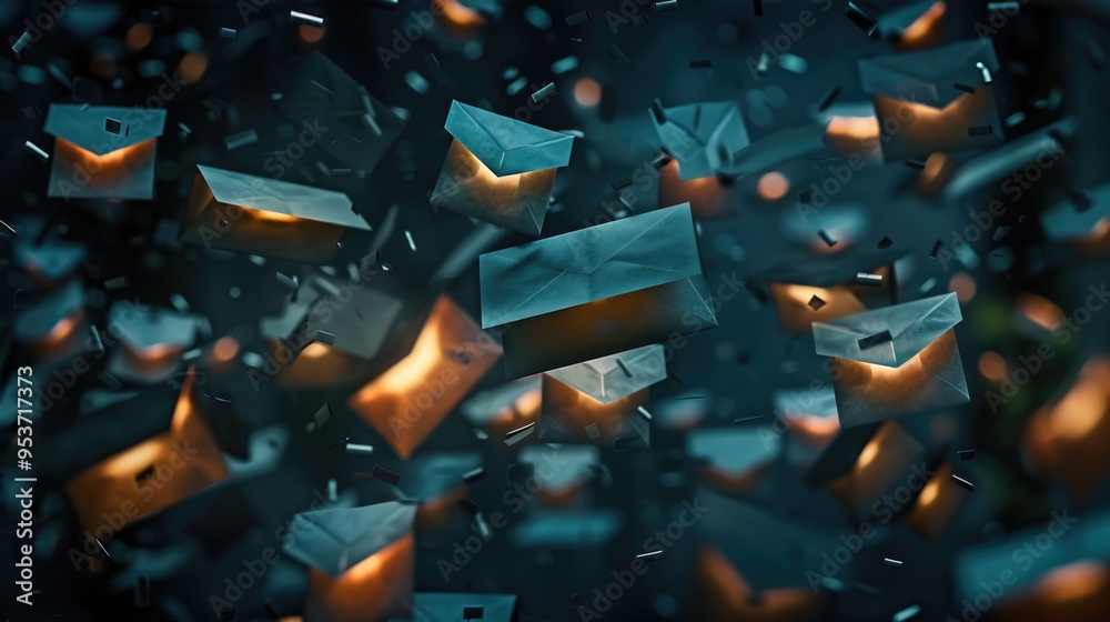 The image depicts a vibrant and dynamic scene of paper being shredded ...