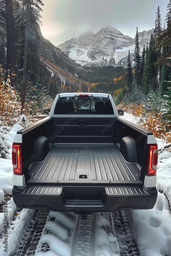 Spacious cargo area of a pickup truck with tailgate down and modern ...