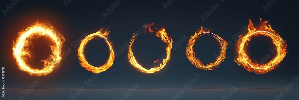 Five vibrant and dynamic fire circles, perfect for adding a touch of ...