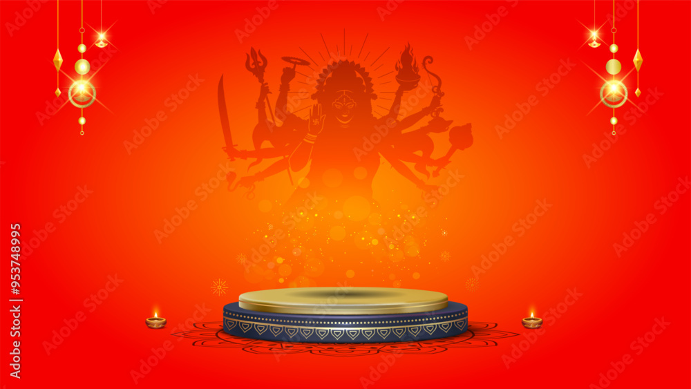 Vector illustration of Podium and goddess durga devi on red background ...