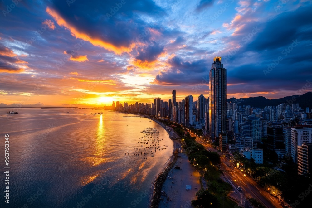 Amazing Sunset Cityscape, Golden, and Afterglow visualized in an urban ...