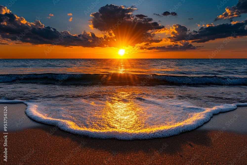 Amazing Sunset Ocean, Orange, and Afterglow visualized in a coastal ...