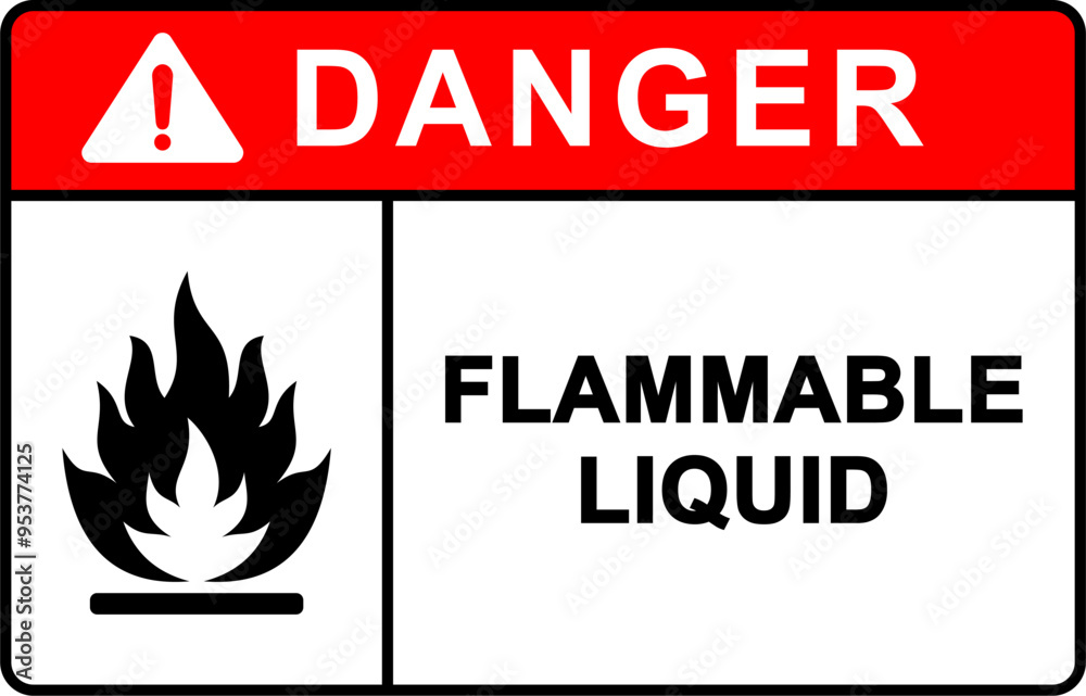 Danger Flammable Liquid Warning Sign with Blazing Fire Icon. Editable ...