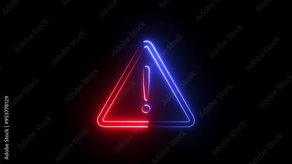 glowing neon blue to red color warning attention animation icon alarm ...