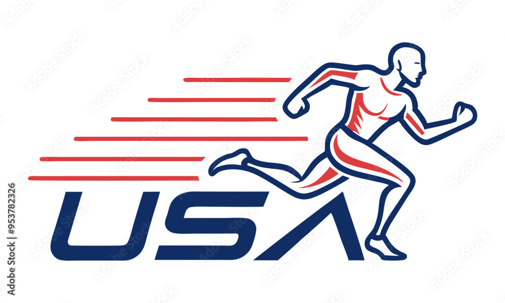 Download Fitness Running Silhouette Vector Line Art Usa Logo Icon On ...