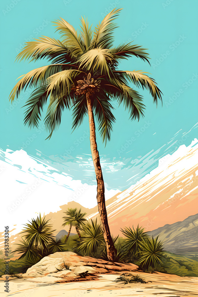 nature style book illustration of a palm tree, vintage basic palm tree ...