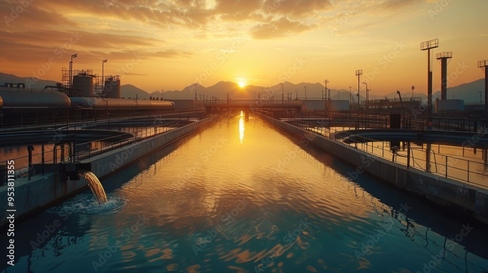 Transfer wastewater treatment pipe in water purification plant holding ...