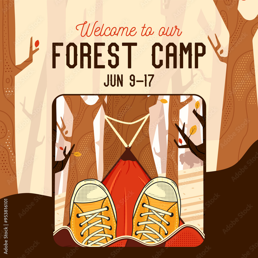Adveture Summer Camp Social media post template with camper chilling in ...