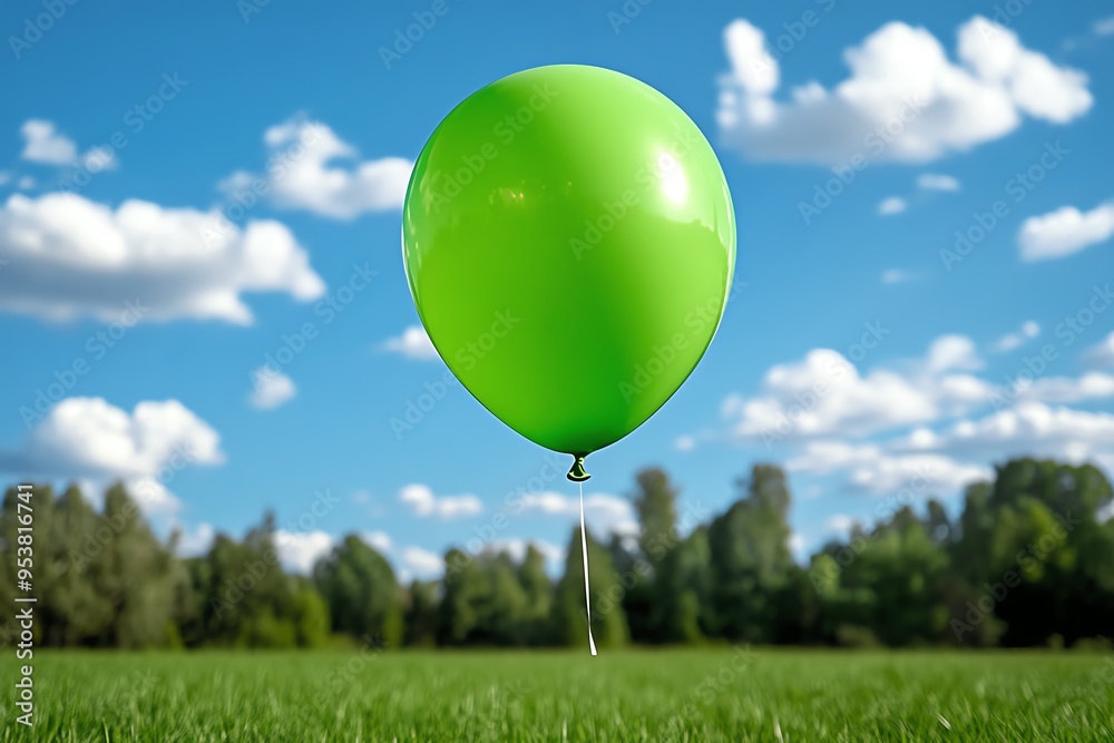 Balloon Helium Balloon, Green, and Floating visualized in an outdoor ...