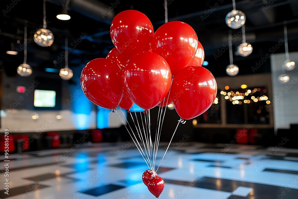Balloon Helium Balloon, Red, and Cluster shown in a party setting where ...