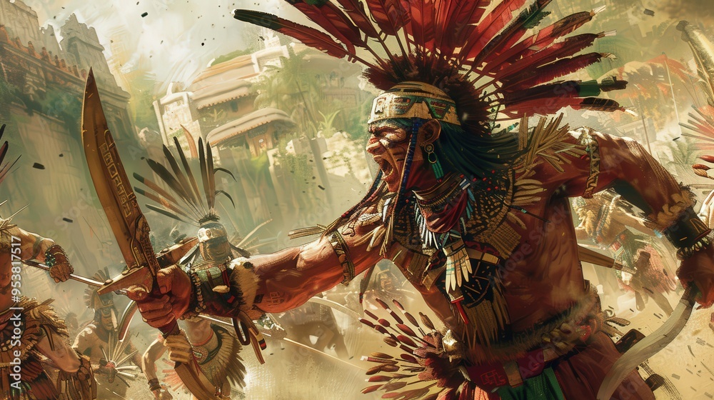 historical Aztec warrior engaged in a ritualistic battle, complete with ...