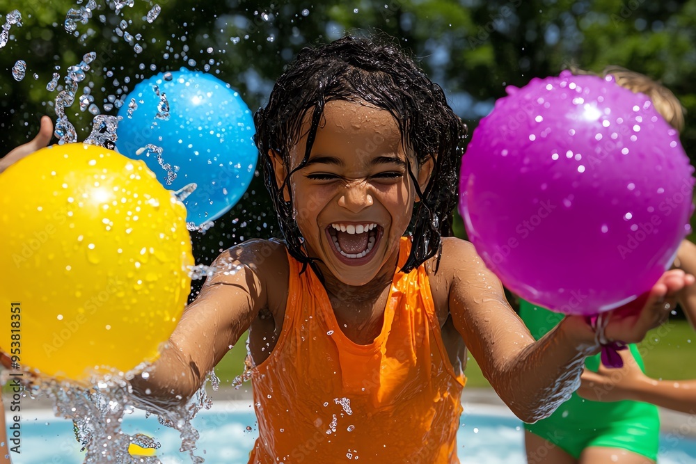 Balloon Water Balloon, Outdoor, and Play shown in a summer backyard ...