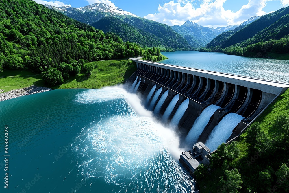 Energy Illustration Hydroelectric, Dams, and Sustainability shown in a ...