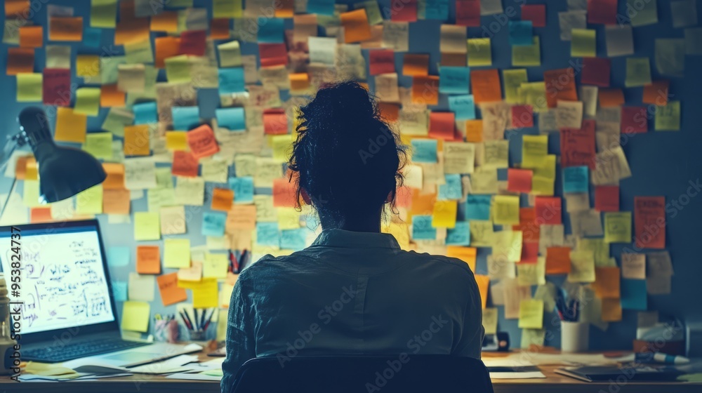 Person Staring At A Wall Covered In Post-it Notes, Representing ...