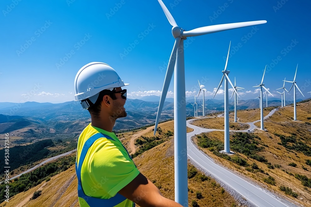 Energy Illustration Wind, Turbines, and Dynamic depicted in a wind farm ...