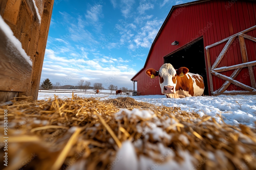 Farm Cow Beef Cow, Barn, and Feeding shown in a cozy barn where beef ...