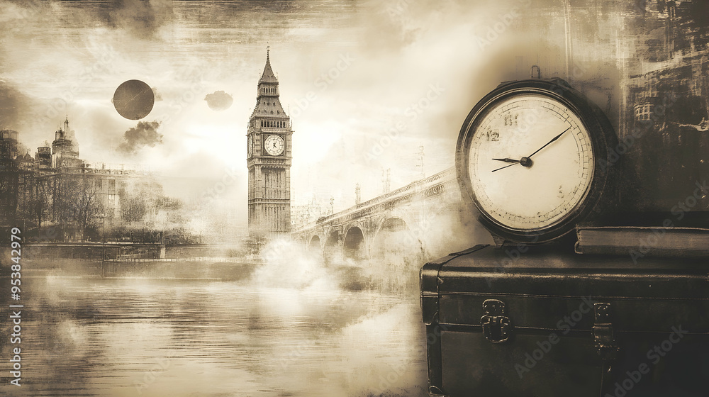 Nostalgic time-travel scene with sepia tones and vintage aesthetics ...