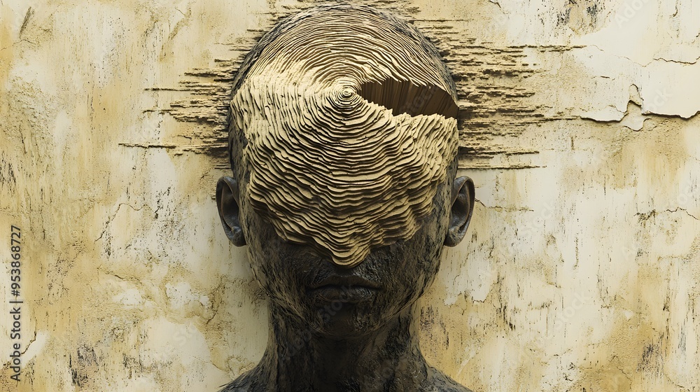 Silhouette of a figure with layered textures forming a visual metaphor ...