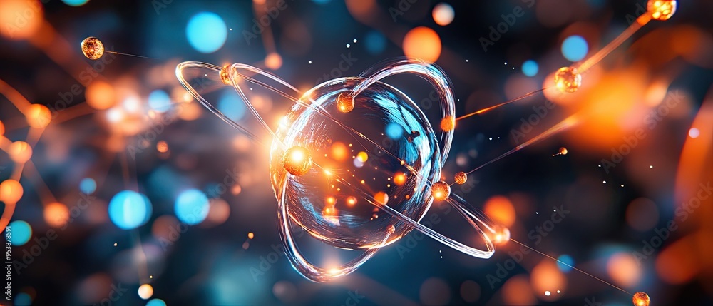 Modern visualization of an atom molecular structure featuring detailed ...