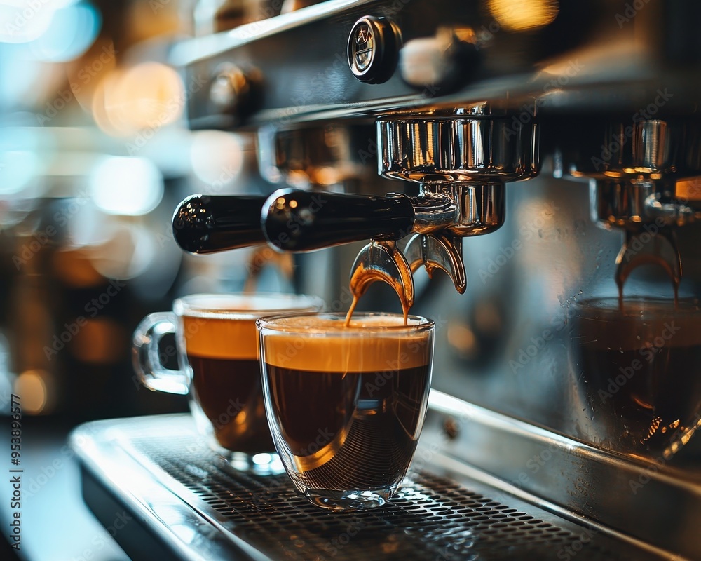 Espresso Machines Drip Coffees Essence Poured into Glass Blurry ...