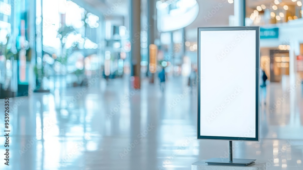 Blank digital signage mock-up on a pedestal in a shopping center, with ...