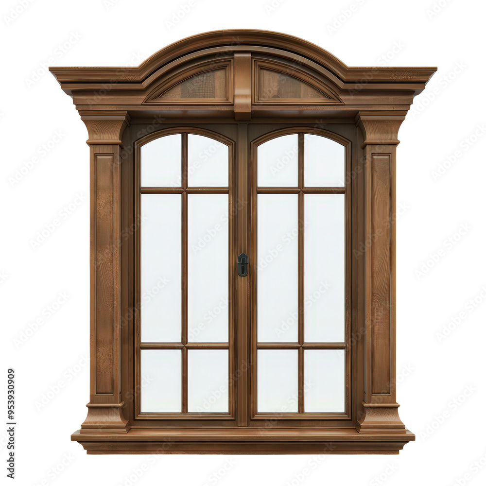 Classic Double-Hung Window with Realistic Wooden Frame Isolated on ...