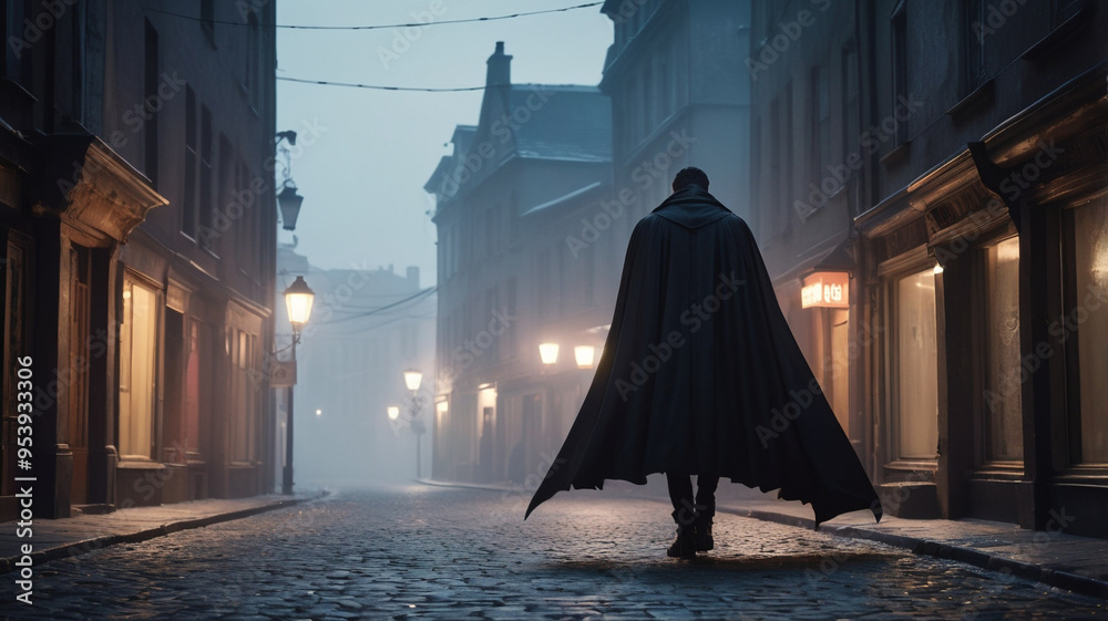 A sinister vampire with a billowing black cape and razor-sharp fangs ...