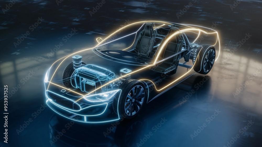 Electric Car Anatomy: A futuristic, transparent view of a sleek ...