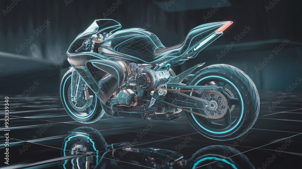 Futuristic Motorcycle: A sleek, futuristic motorcycle with neon blue ...