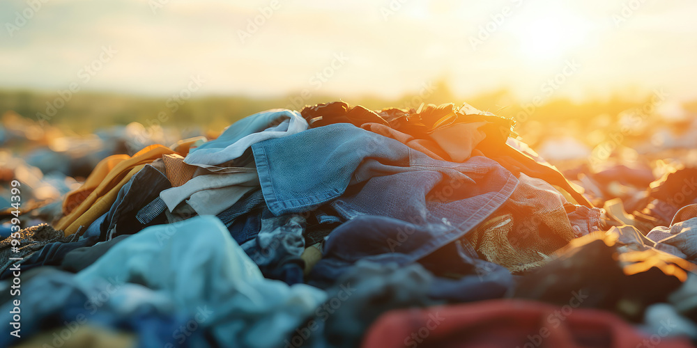 Pile of discarded clothing in landfill in the wasteland, concept of ...