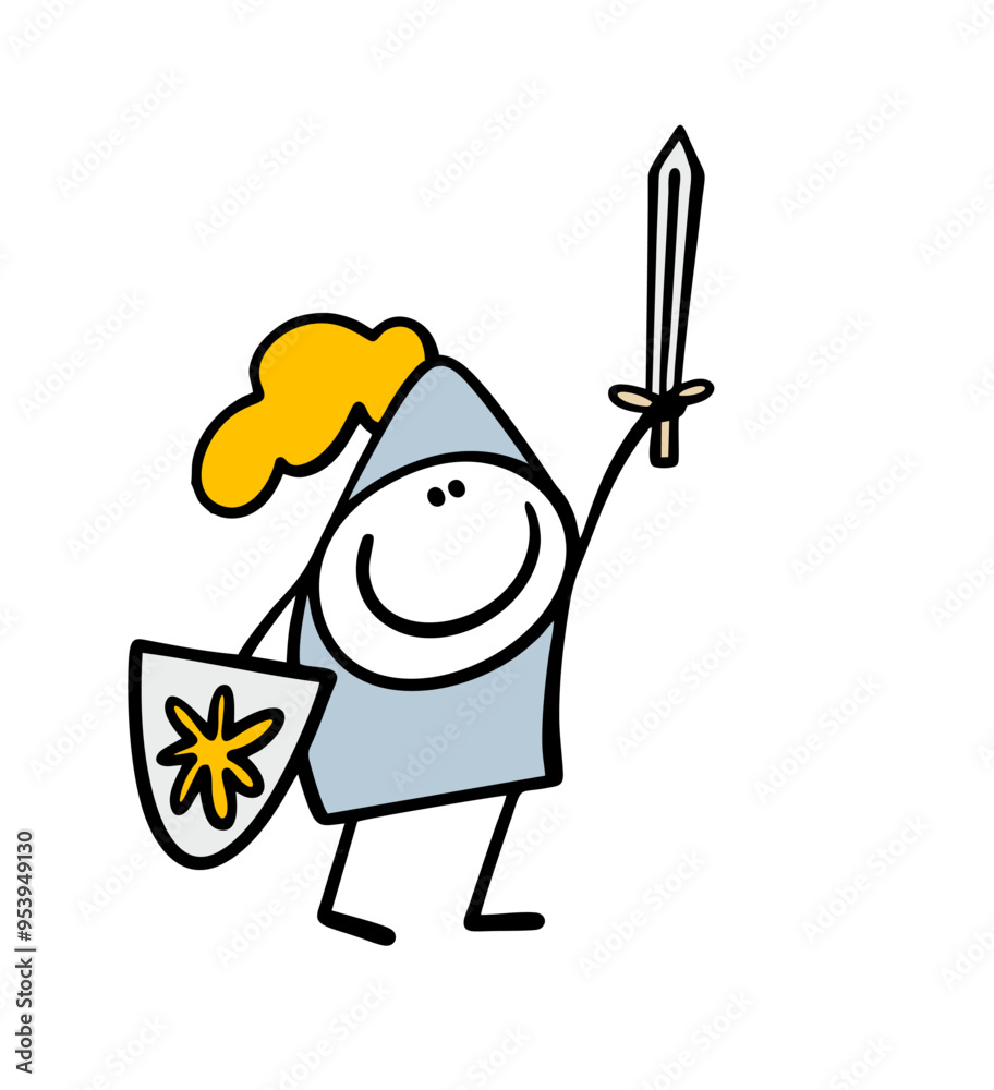 Child at a masquerade plays in a knight's costume. Vector illustration ...